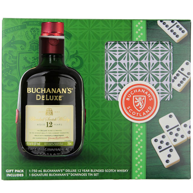 Buchanan's 12 yr Deluxe Scotch Whisky Gift Set with Dominoes Tin Set ...