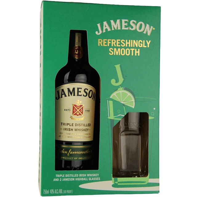 Jameson Irish Whiskey Gift Set with 2 Highball Glasses / 750 ml ...